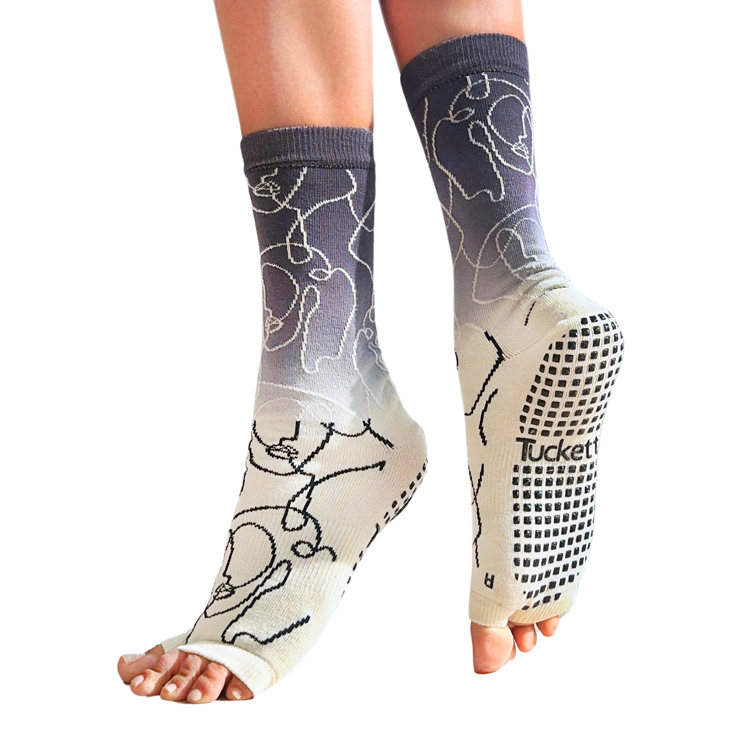 Tucketts Crew Ellas Dip Dye Pilates Socks - Non-Slip Grip, Open Toe, B