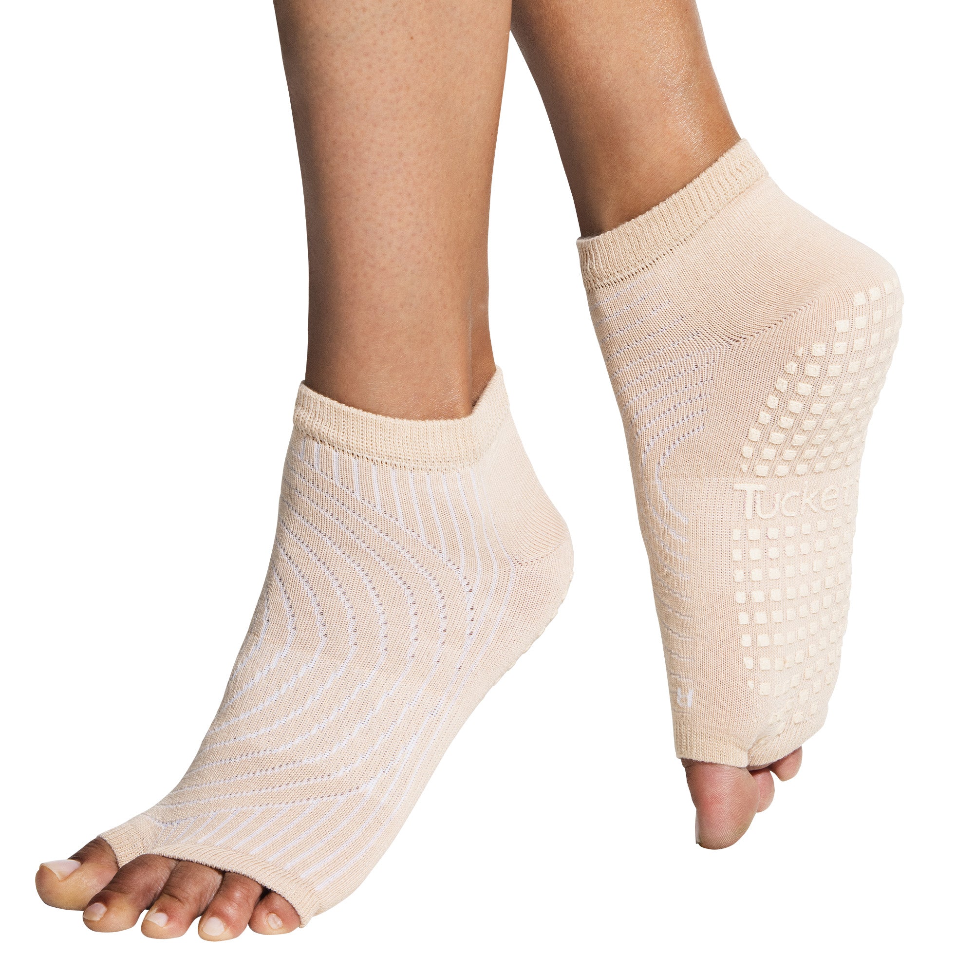 Tucketts Anklet Apricot Zen Pilates Socks - Non-Slip Grip, Open Toe, B